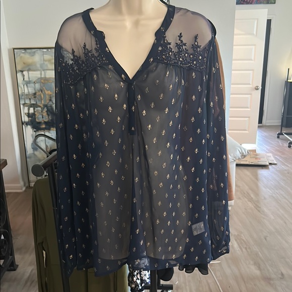 Bila | Tops | Bila Blue Sheer Flutter Sleeve Blouse | Poshmark
